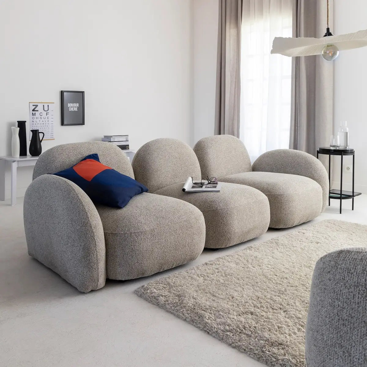 Canapé 3 Modules CALYA Tissu Bouclette Gris | Moku Living